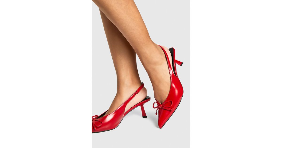 Boohoo Wide Fit Bow Detail Low Slingback Court Shoe Heels in Red | Lyst UK