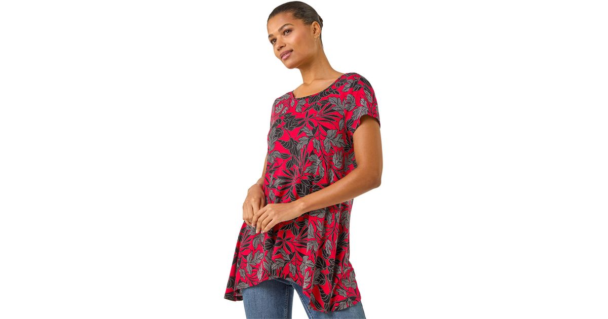 Roman Floral Print Hanky Hem Top in Red | Lyst UK