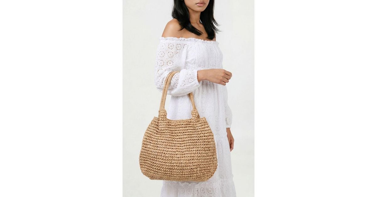 Boohoo Braided Handle Raffia Beach Bag in White | Lyst UK