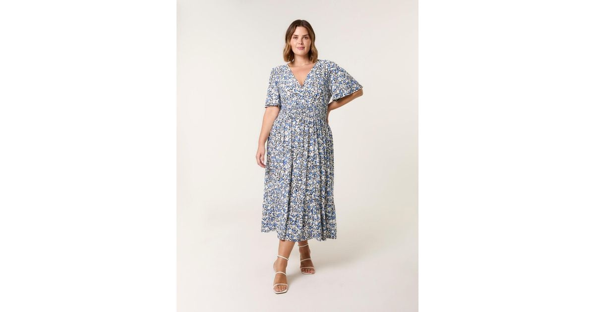 Blue Vanilla Curve Wrap Front Dress in Blue | Lyst UK
