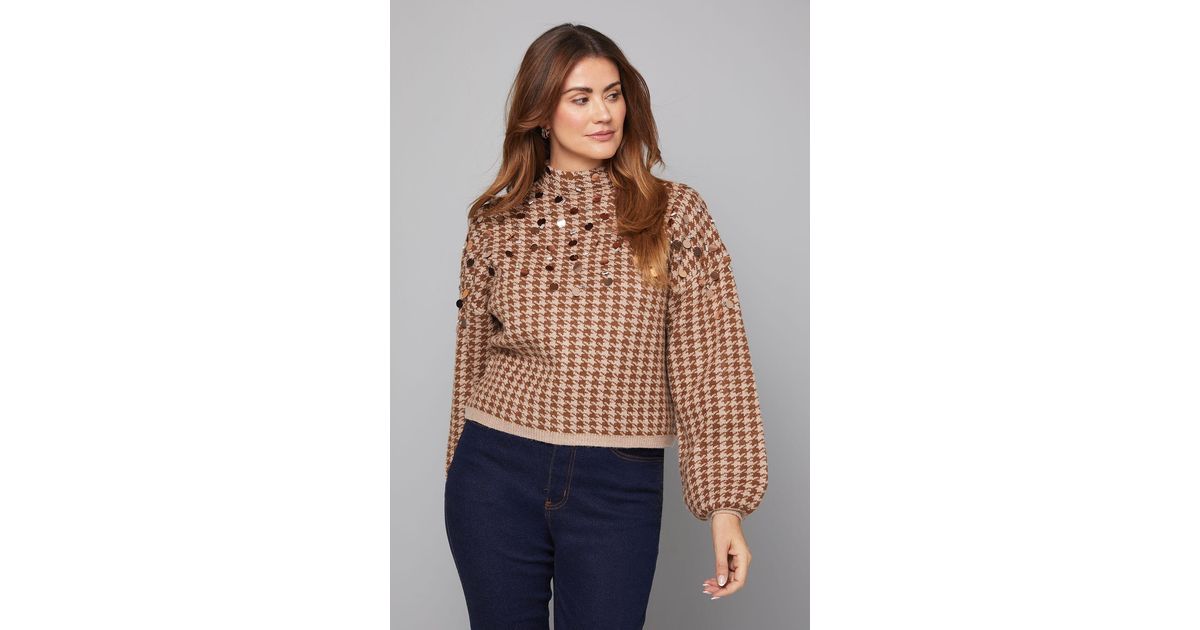 Wallis Check Sequin Knitted Jumper in Blue | Lyst UK