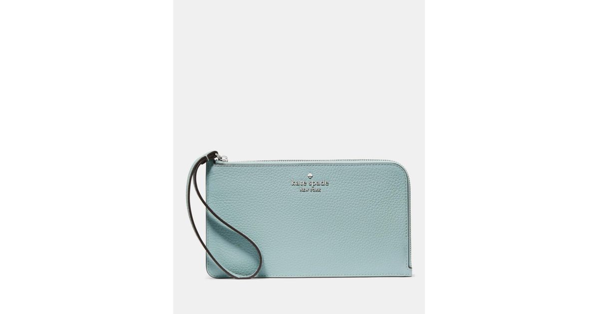 Kate Spade Lucy Pebbled Leather Medium L-Zip Wristlet in Blue | Lyst UK