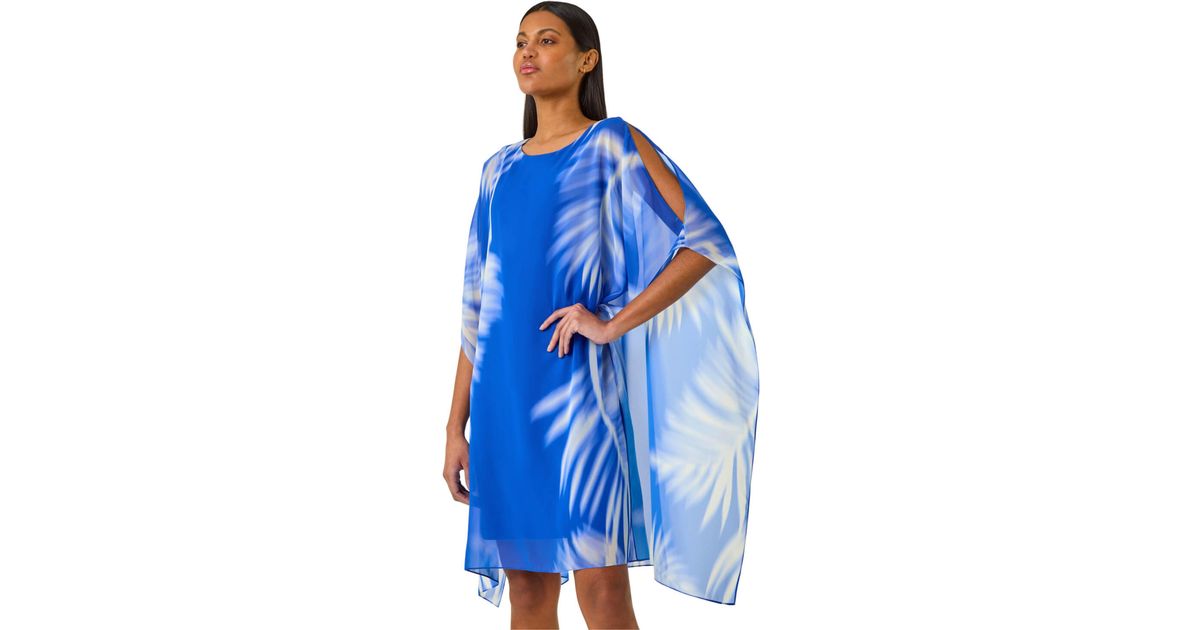 Roman Watercolour Fern Chiffon Dress in Blue | Lyst UK