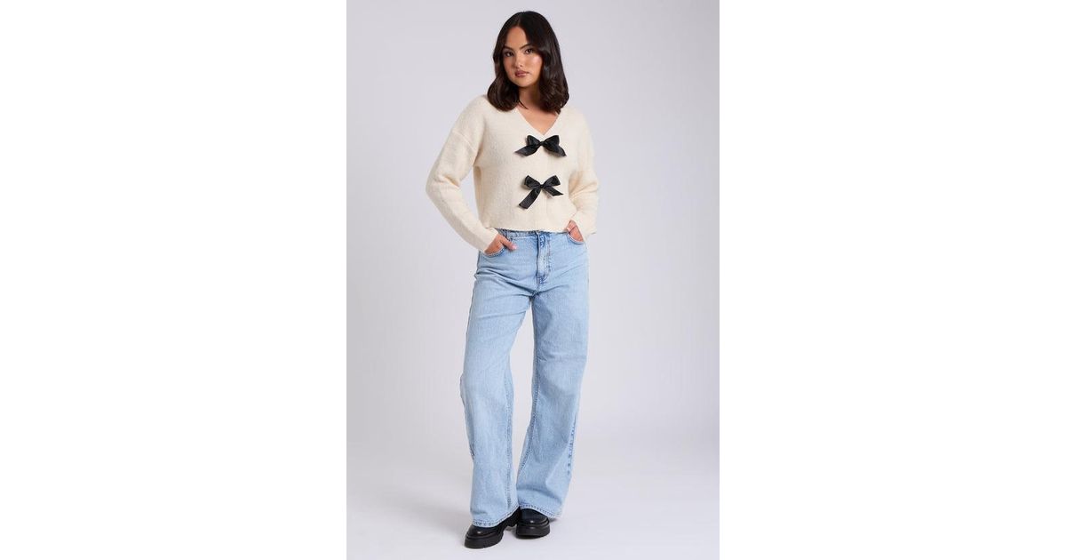 Urban Bliss Bow Front Cardigan in Blue | Lyst UK