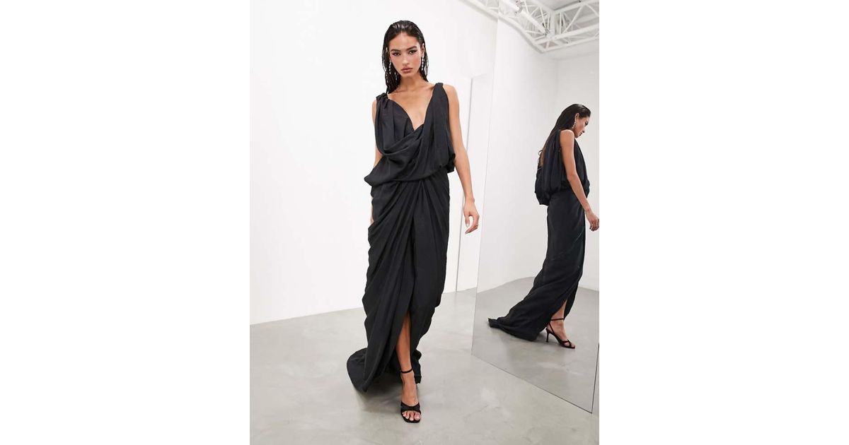 ASOS Memory Draped Structure Maxi Dress in Black | Lyst UK