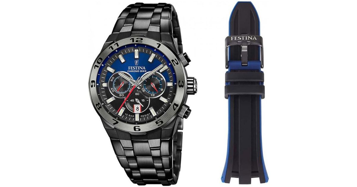 Festina F20673-1 Chrono Bike Watch And Strap Gift Set in Black for Men ...