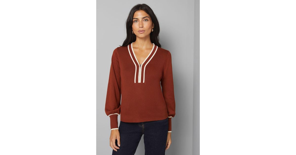 Wallis Zip Front Tipped Knitted Top in Red | Lyst UK