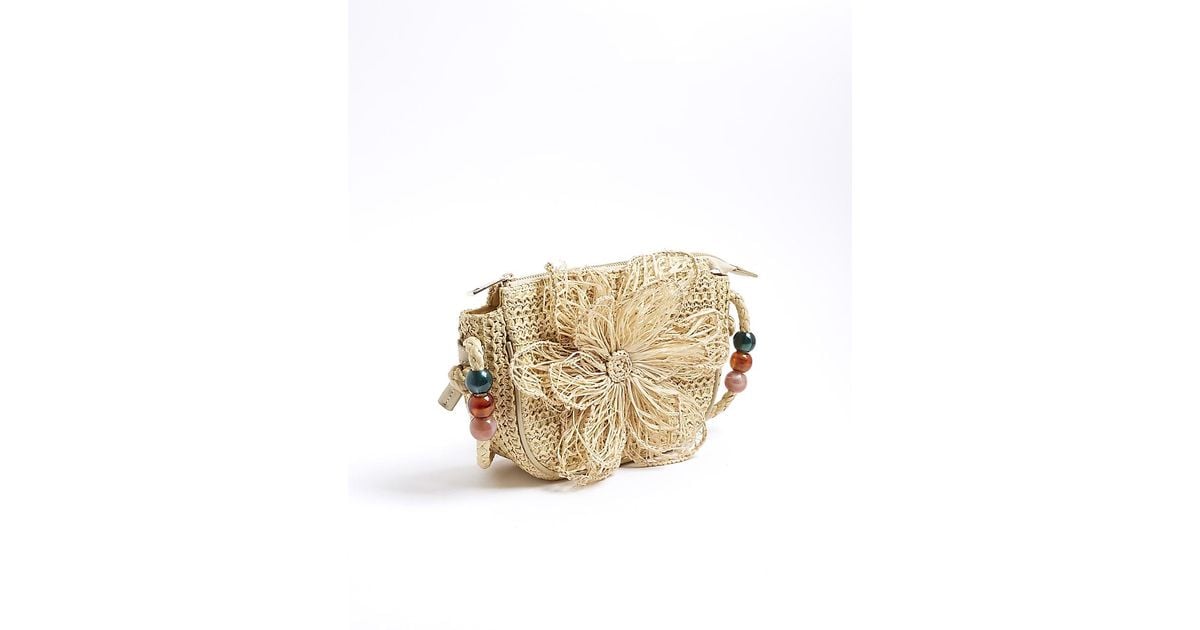 River Island Shoulder Bag 3D Raffia Flower in White | Lyst UK