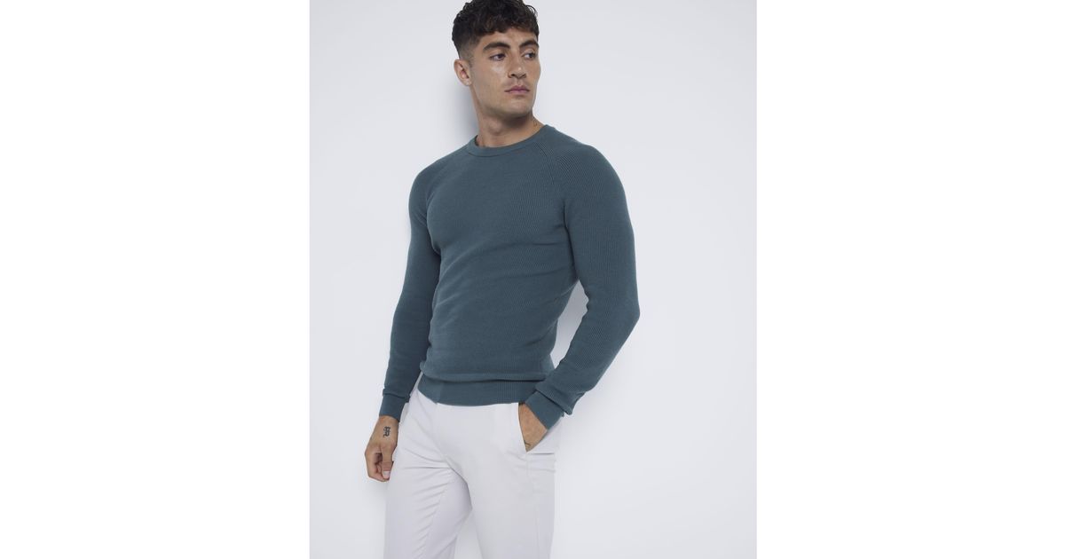 River Island Jumper Muscle Fit Knit Rib Material_Cotton in Blue for Men ...