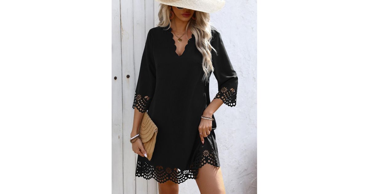 Everyday the Label Laser Cut Hem Dress in Black | Lyst UK