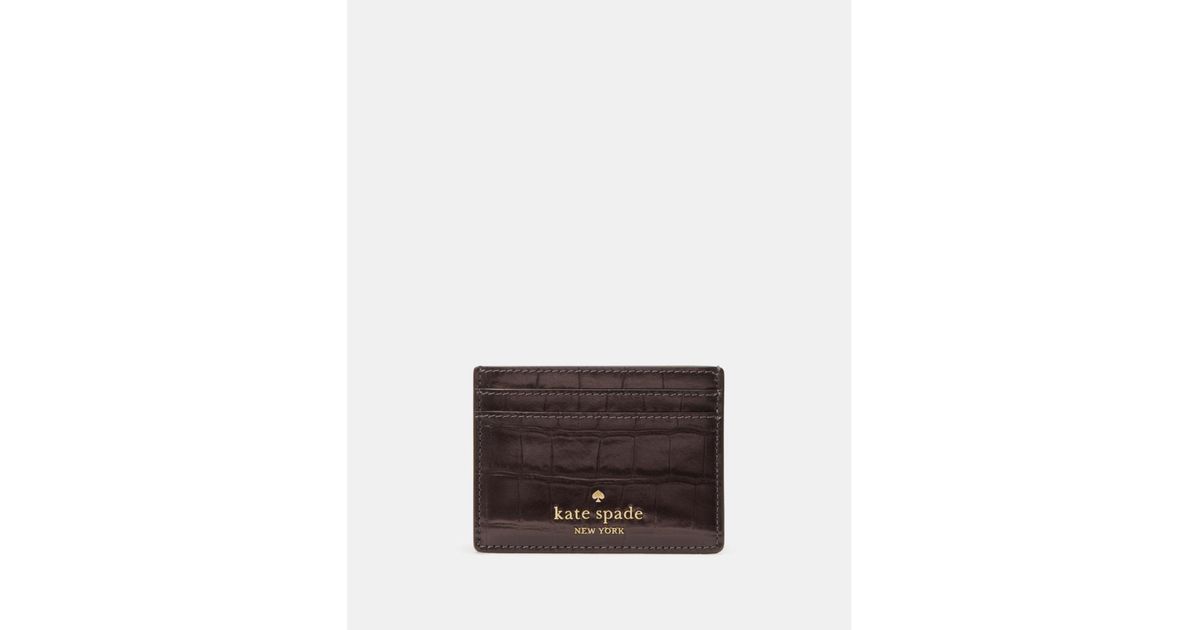 Kate Spade Madison Croc Embossed Small Slim Card Holder in White | Lyst UK