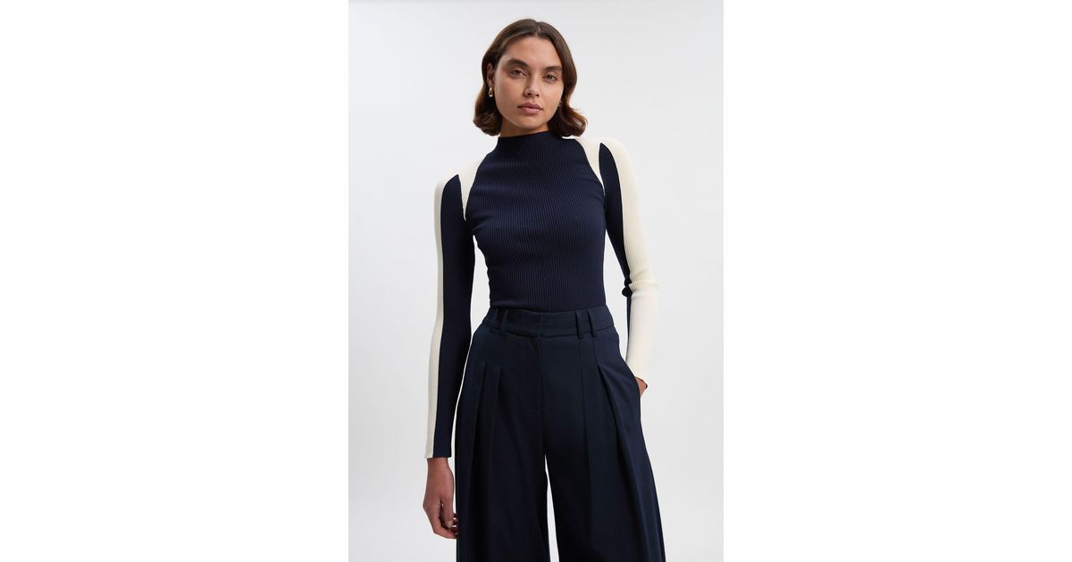 Karen Millen Rib Knit Colour Block Top in Blue | Lyst UK