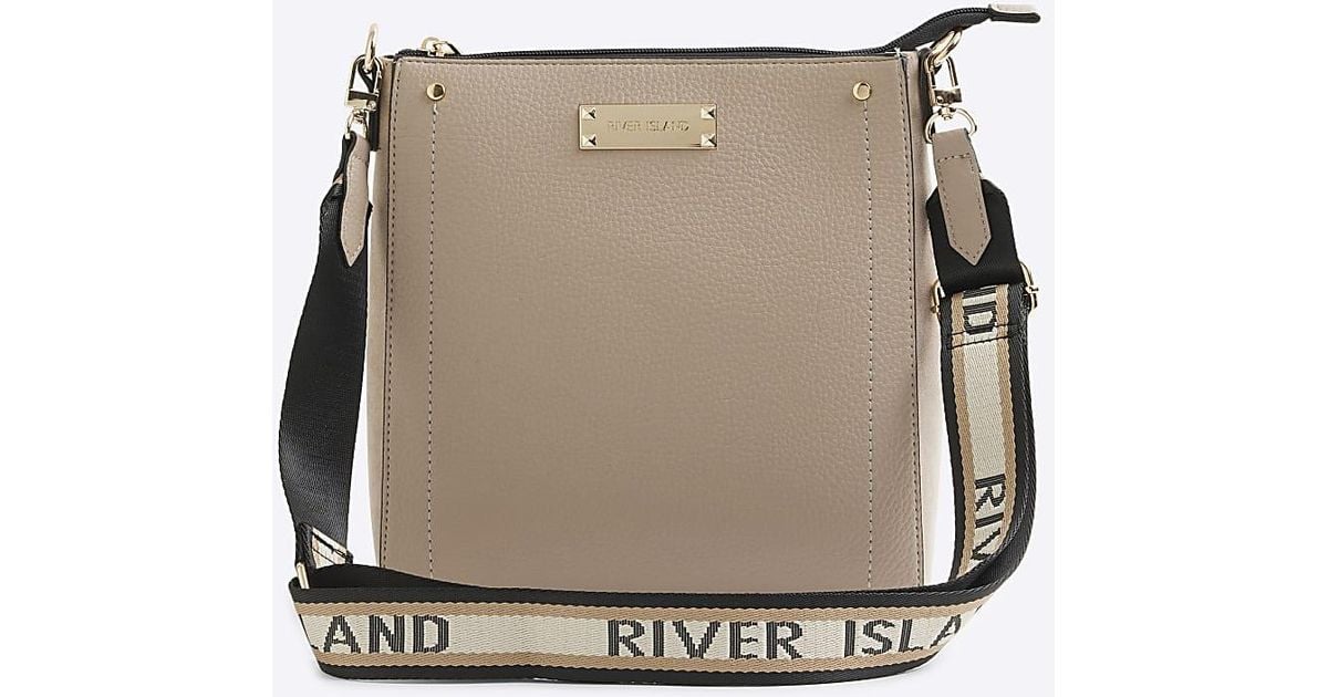 River Island Messenger Crossbody Bag Textured in Natural | Lyst UK