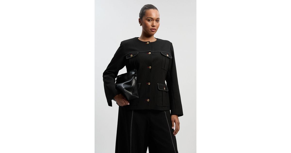 Karen Millen Plus Size Compact Stretch Formal Tailored Jacket in Black ...