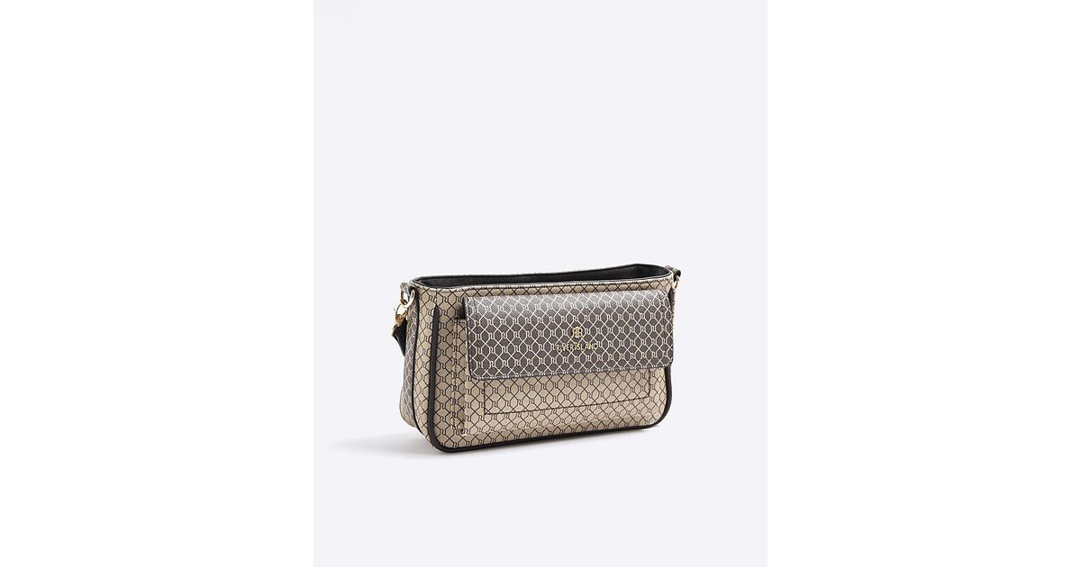 River Island Crossbody Bag Ri Monogram Utility Pu in Grey | Lyst UK