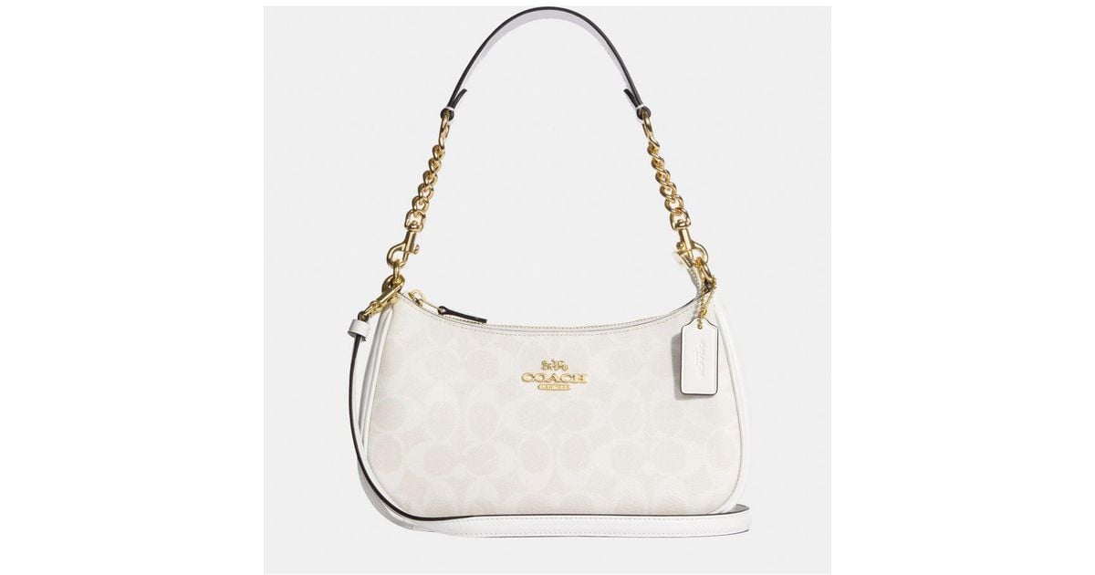 COACH Signature Teri Shoulder Bag With Chain Strap in White | Lyst UK