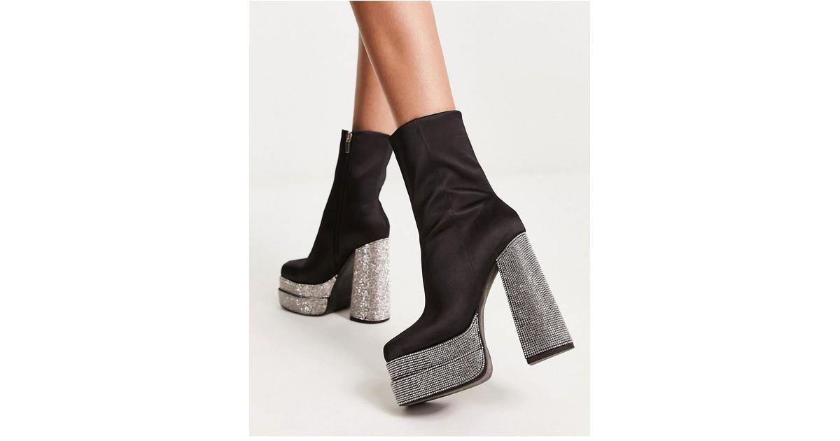 ASOS Encore High-Heeled Embellished Platform Boots in Black | Lyst UK