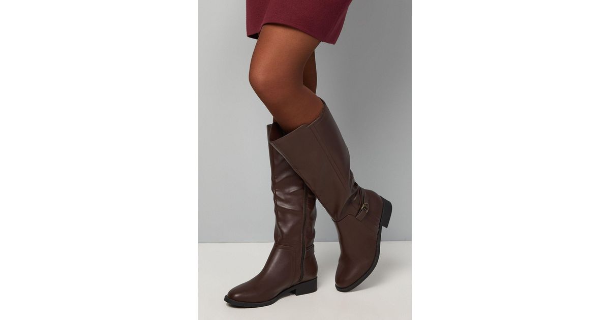 Good for the Sole Cranberry Wide Fit Buckle Detail Riding Boots in ...