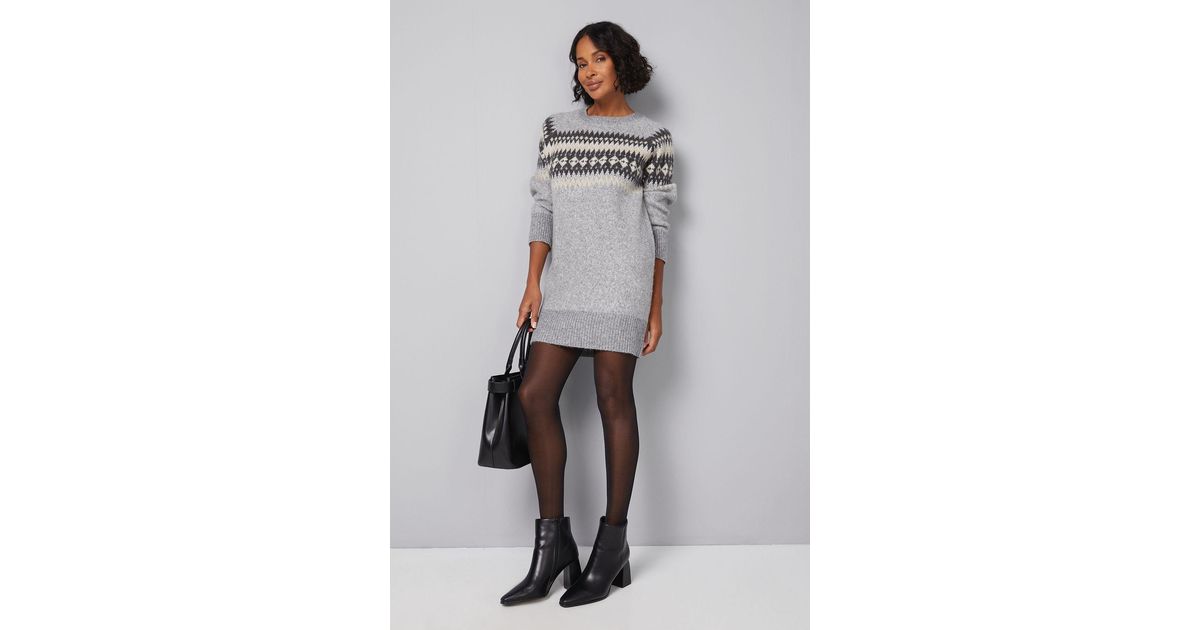 Wallis Fairisle Tunic Dress in Grey | Lyst UK