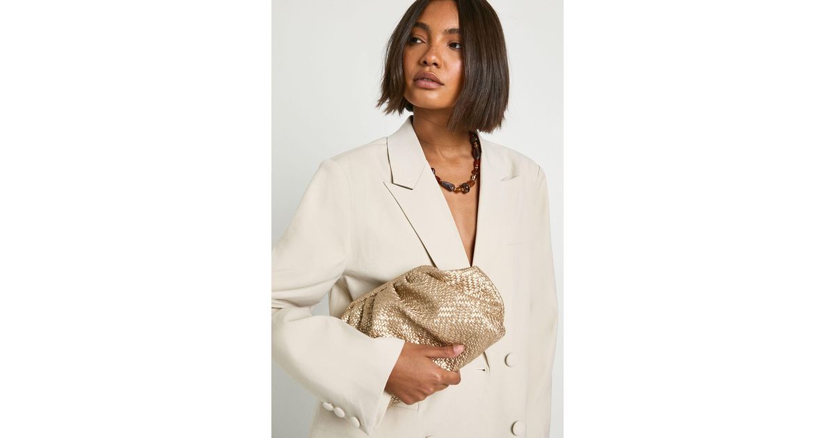 Boohoo Textured Clutch Bag in Natural | Lyst UK