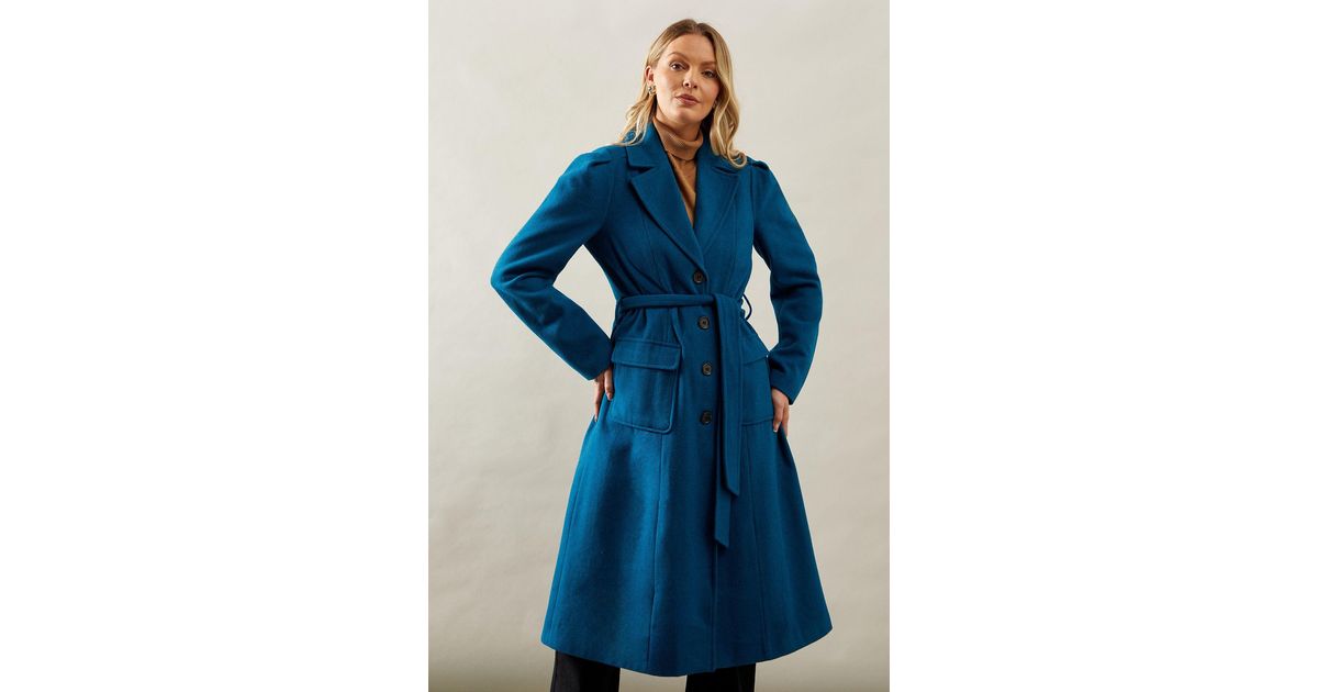 Wallis Button Through Wool Mix Fit And Flare Coat in Blue | Lyst UK