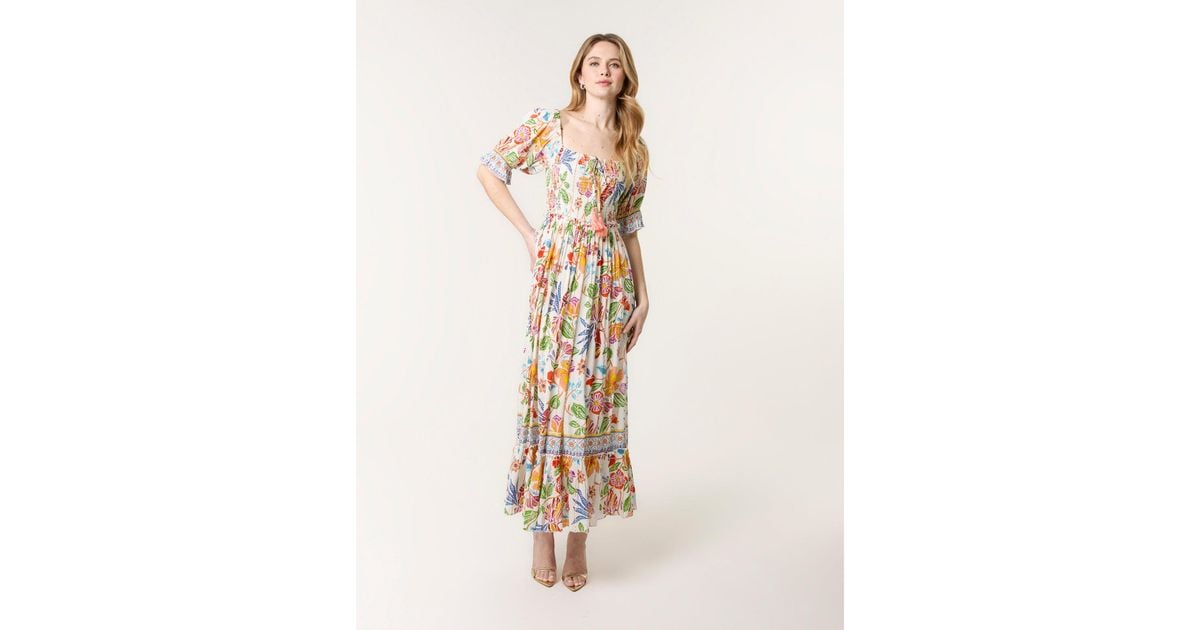 Blue Vanilla Square Neck Puff Sleeve Dress in Natural | Lyst UK