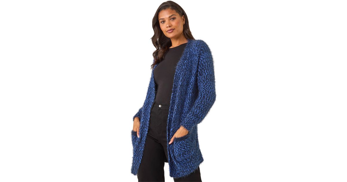 Roman Fluffy Longline Knit Cardigan in Blue | Lyst UK