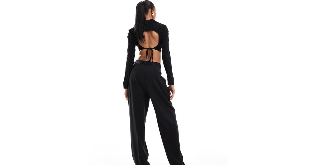 ASOS Design Tab Detail Straight Leg Tailored Trouser in Black | Lyst UK