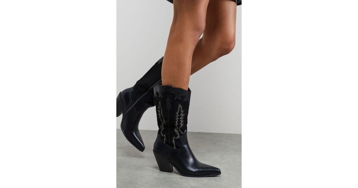 Faith Lola Mix Material Western Calf Boots in Black | Lyst UK