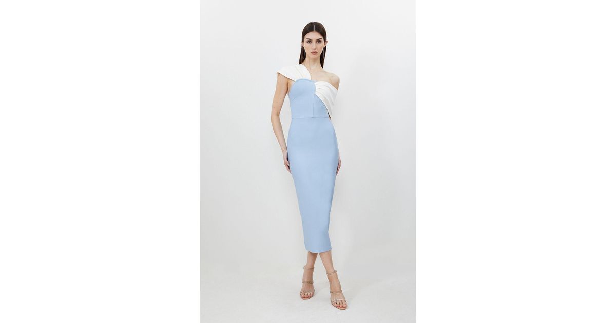 Karen Millen Petite Figure Form Bandage Asymmetric Strap Knit Midi ...