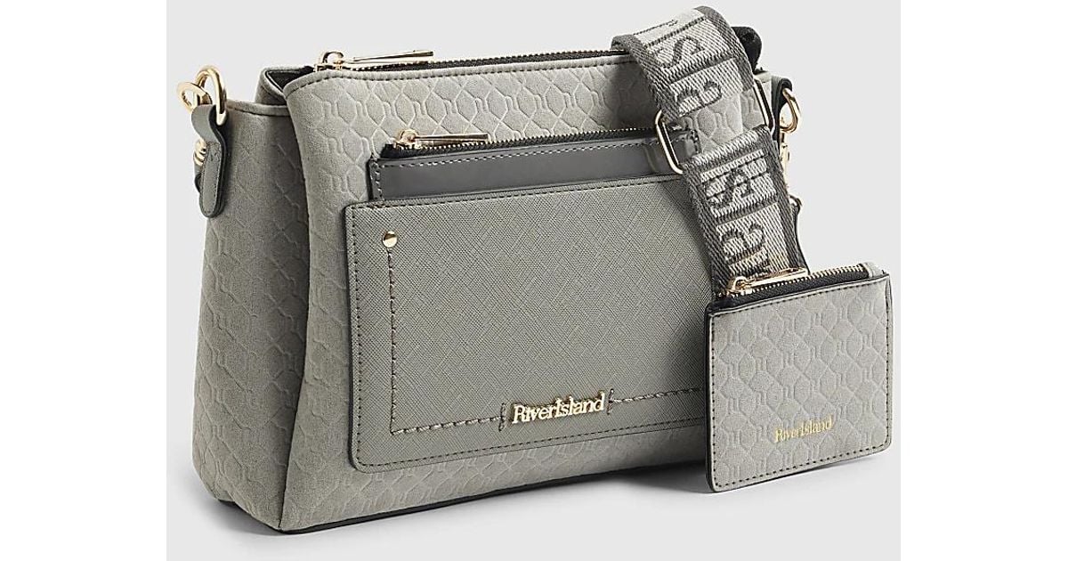 River Island Crossbody Bag Monogram Pocket Front in Grey | Lyst UK