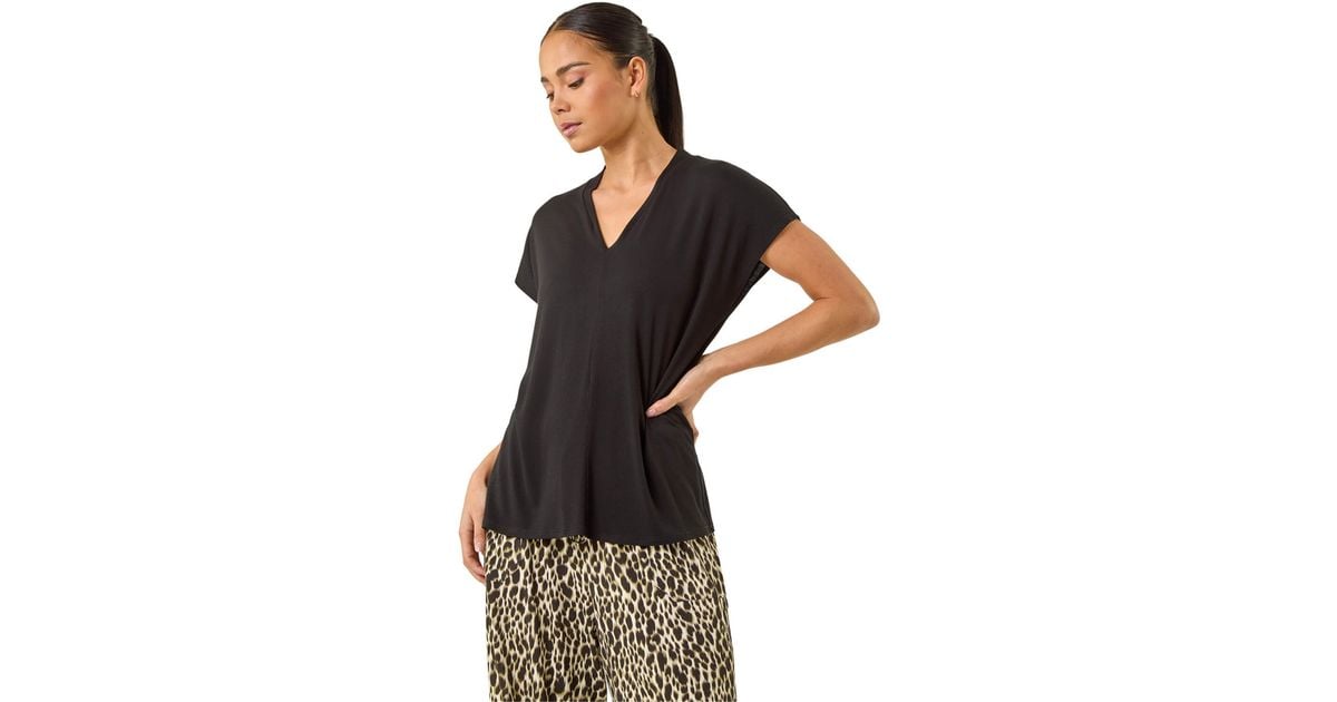 Roman Petite Cap Sleeve Stretch Top in Black | Lyst UK