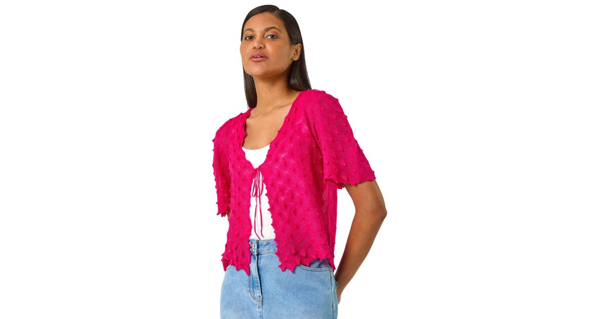 Roman Textured Tie Front Shrug in Pink | Lyst UK