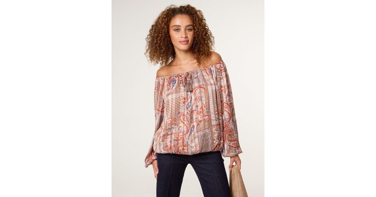 Blue Vanilla Bardot Puff Ball Blouse in Red | Lyst UK