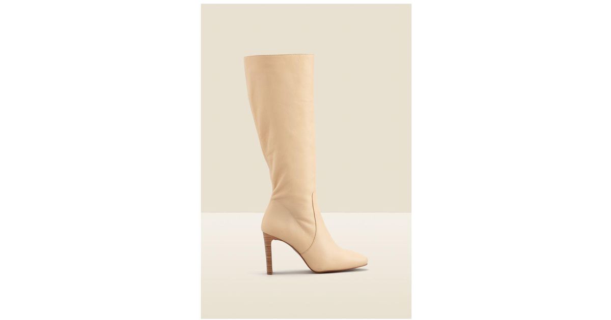 Sosandar Brooke Ivory Leather Curved Heel Knee High Boot in Natural ...