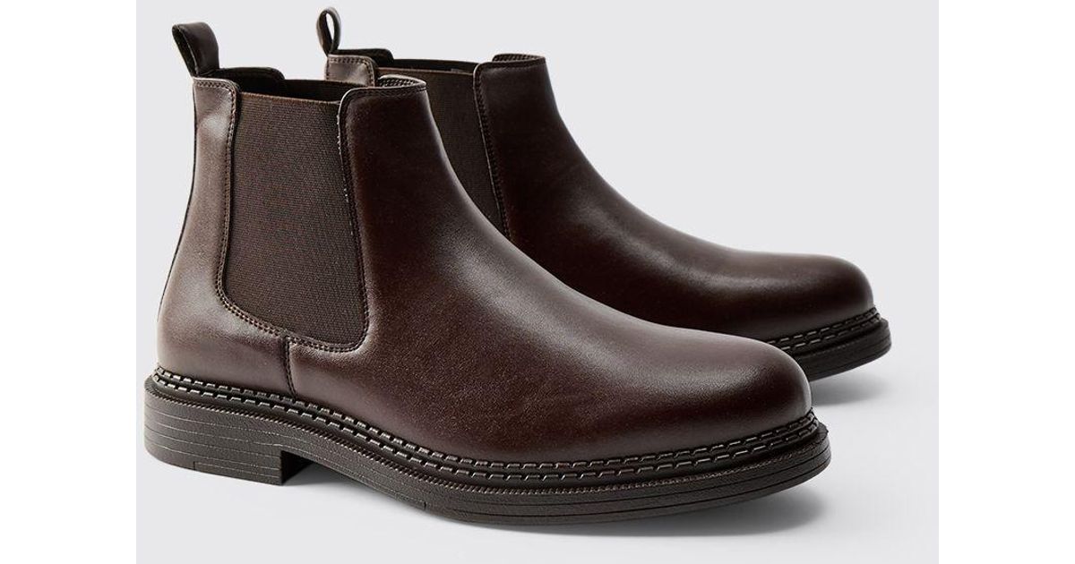 BoohooMAN Pu Chelsea Boot in Brown for Men | Lyst UK
