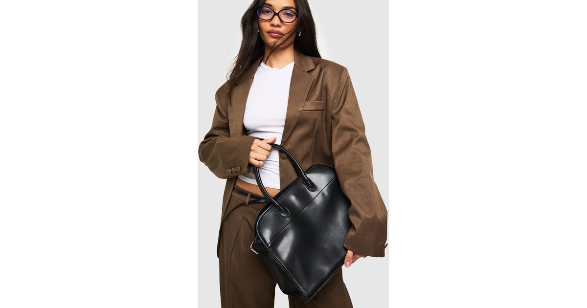 Boohoo Top Handle Tote Bag in Brown | Lyst UK