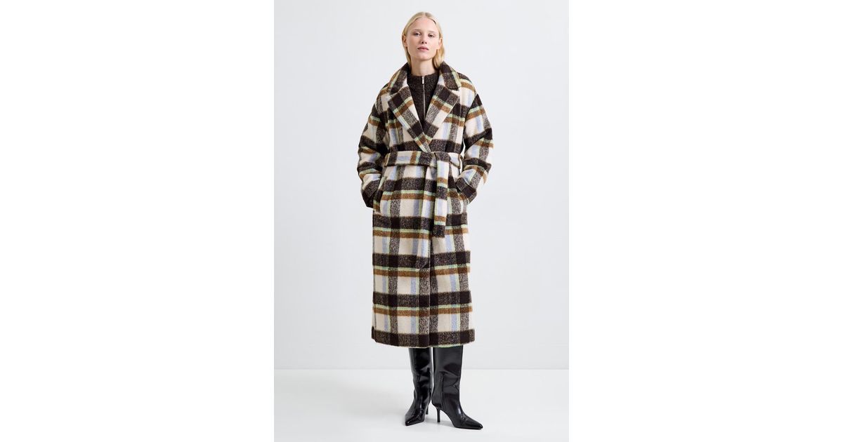 French Connection Check Belted Longline Coat in Black | Lyst UK