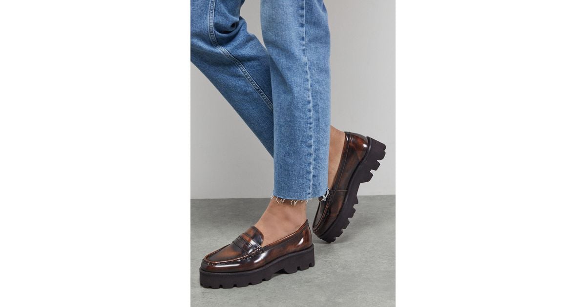 Faith Beatie Rub Off Leather Penny Chunky Creeper Loafers in Blue | Lyst UK