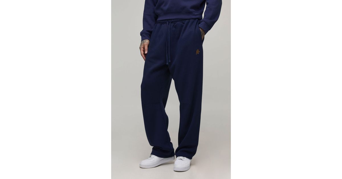 BoohooMAN Tall Baggy Bm Scroll Barrel Fit Joggers in Blue for Men | Lyst UK