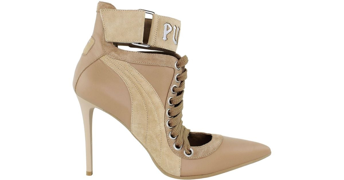 PUMA X Rihanna Fenty Lace Up High Heels in Natural | Lyst UK