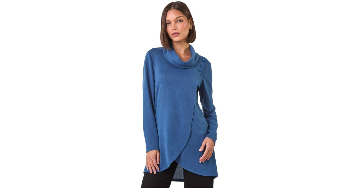 Roman Wrap Front Cowl Neck Top in Blue | Lyst UK