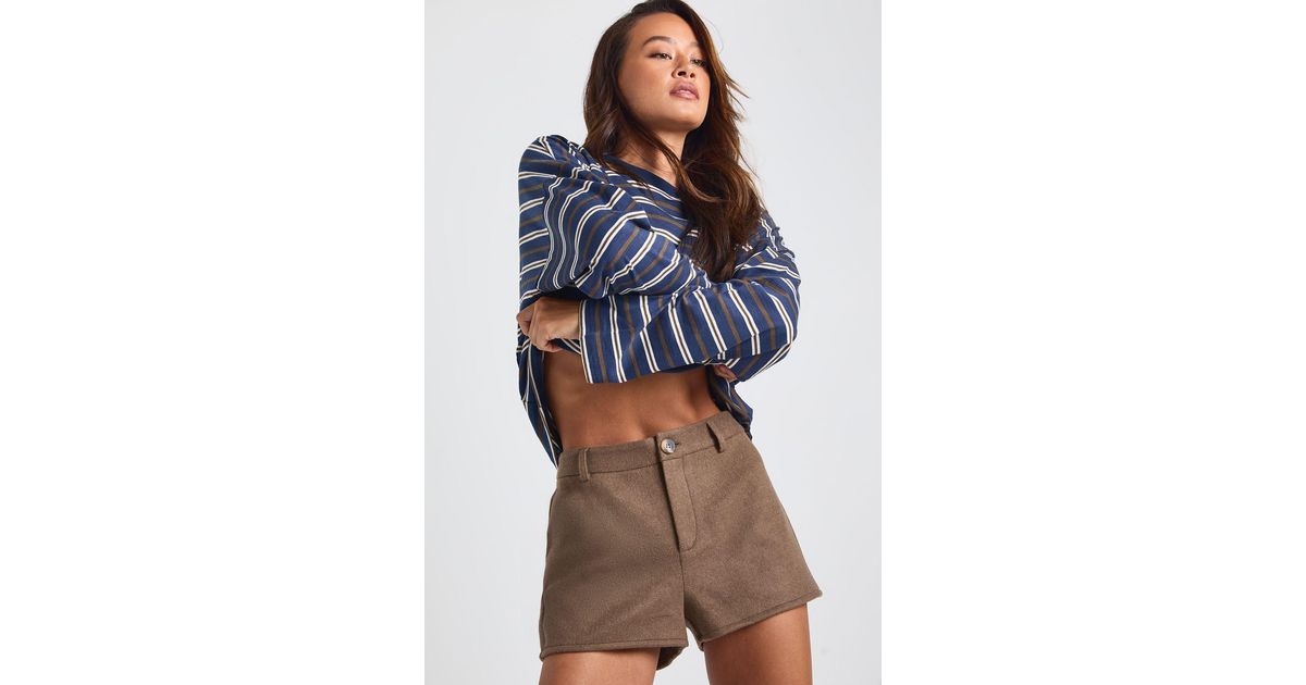Boohoo Tall Wool Look Short in Blue | Lyst UK