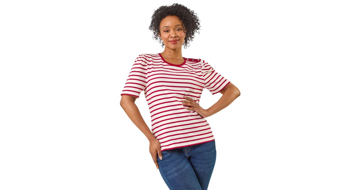 Roman Petite Stripe Ruched Top in Red | Lyst UK
