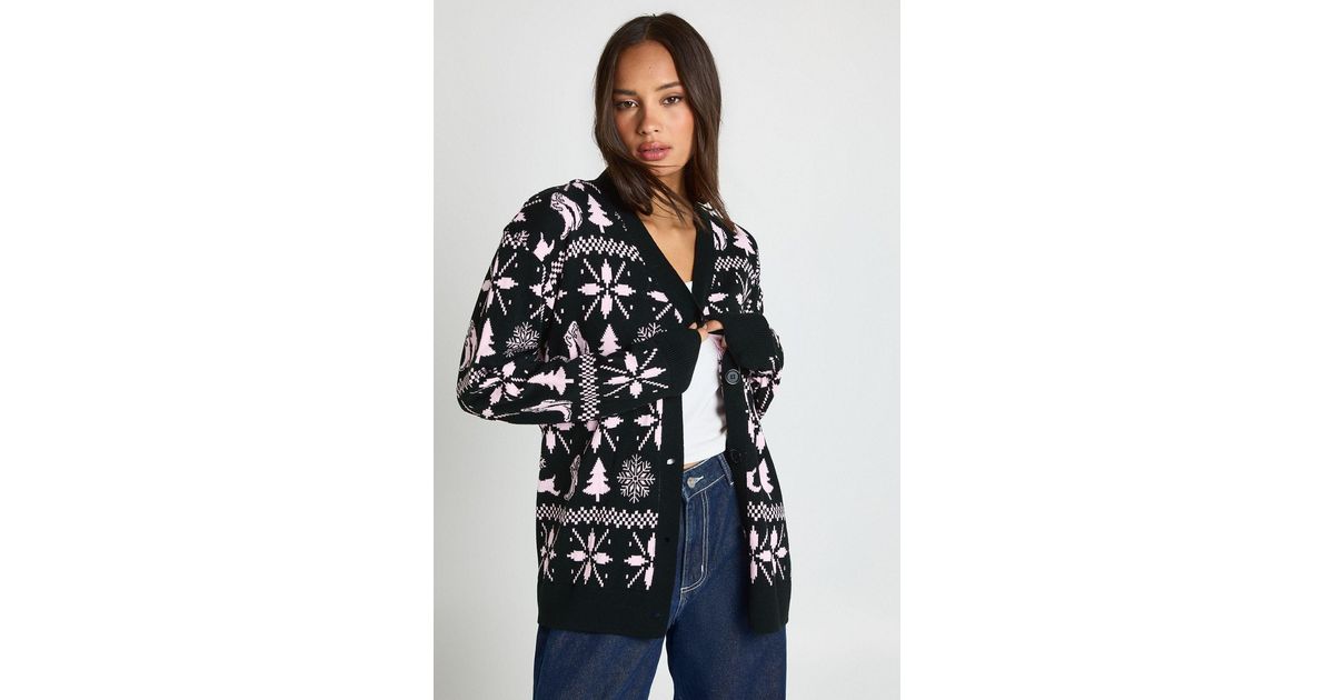 Boohoo Fairisle Christmas Cardigan in Blue | Lyst UK