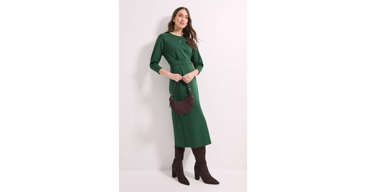 PRINCIPLES Forest Keyhole Stitch Detail Ponte Midi Dress in Green | Lyst UK