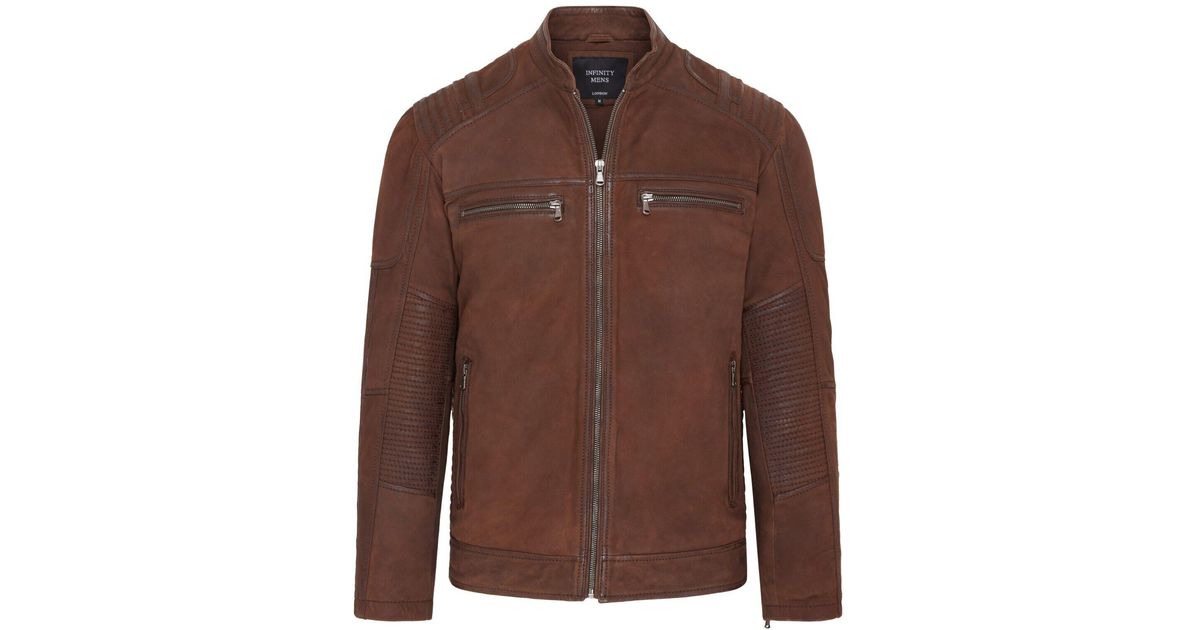 Infinity Leather Buff Cafe Racer Biker Jacket in Brown for Men | Lyst UK