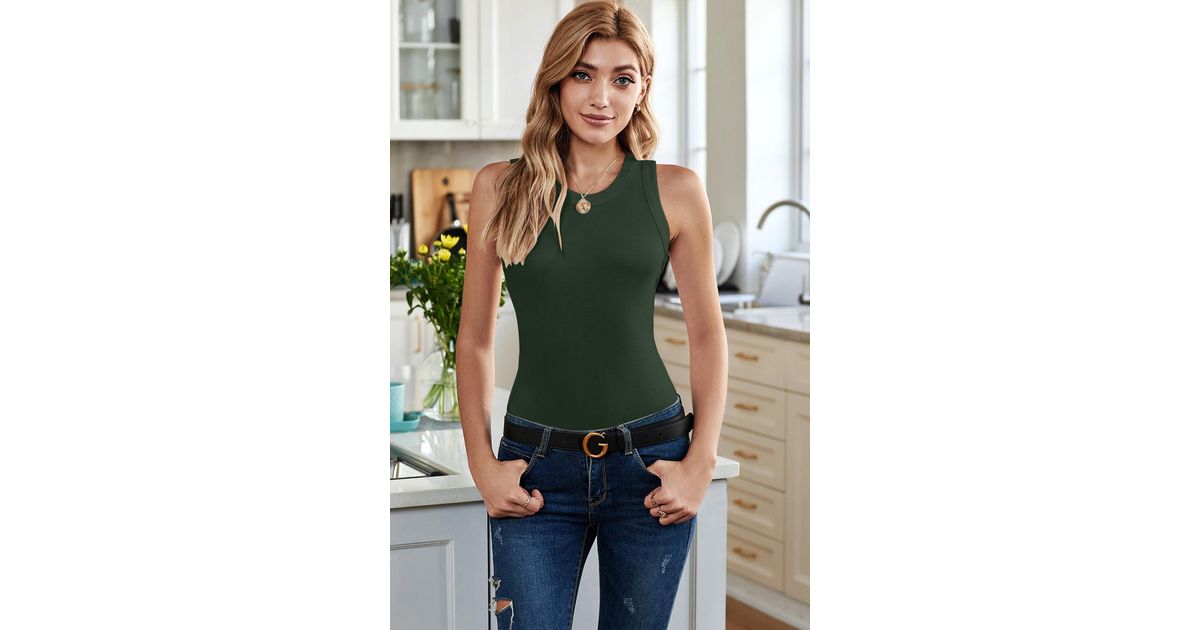 Everyday the Label Ribbed Tank Top in Green | Lyst UK
