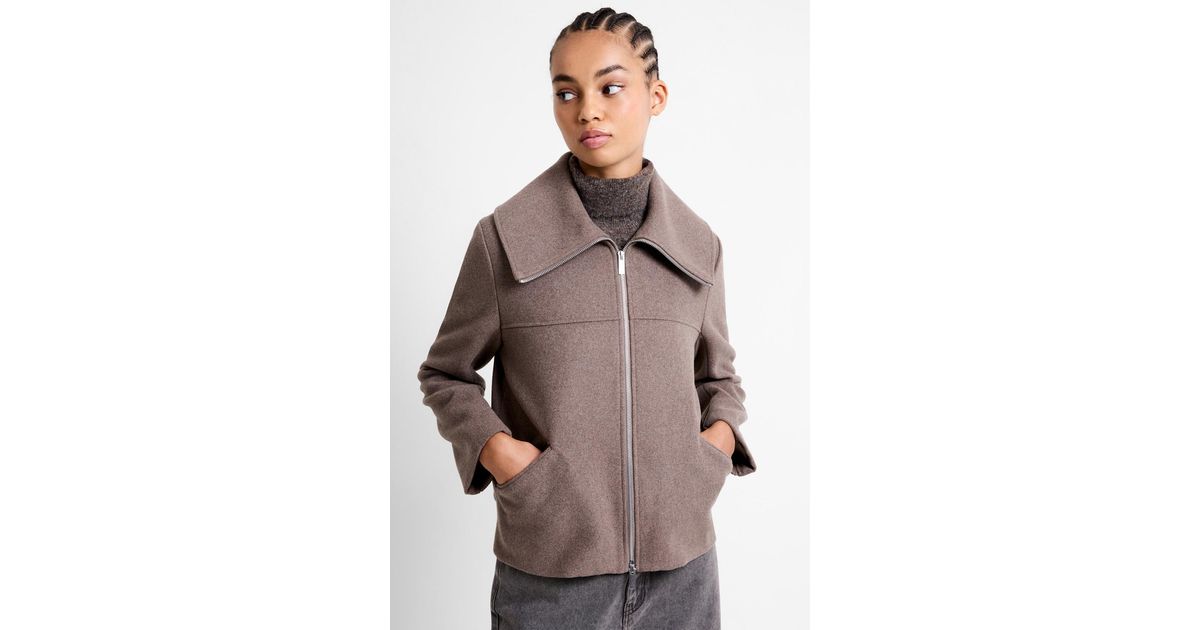 French Connection Double-Breasted Wool Blend Coat in Brown | Lyst UK