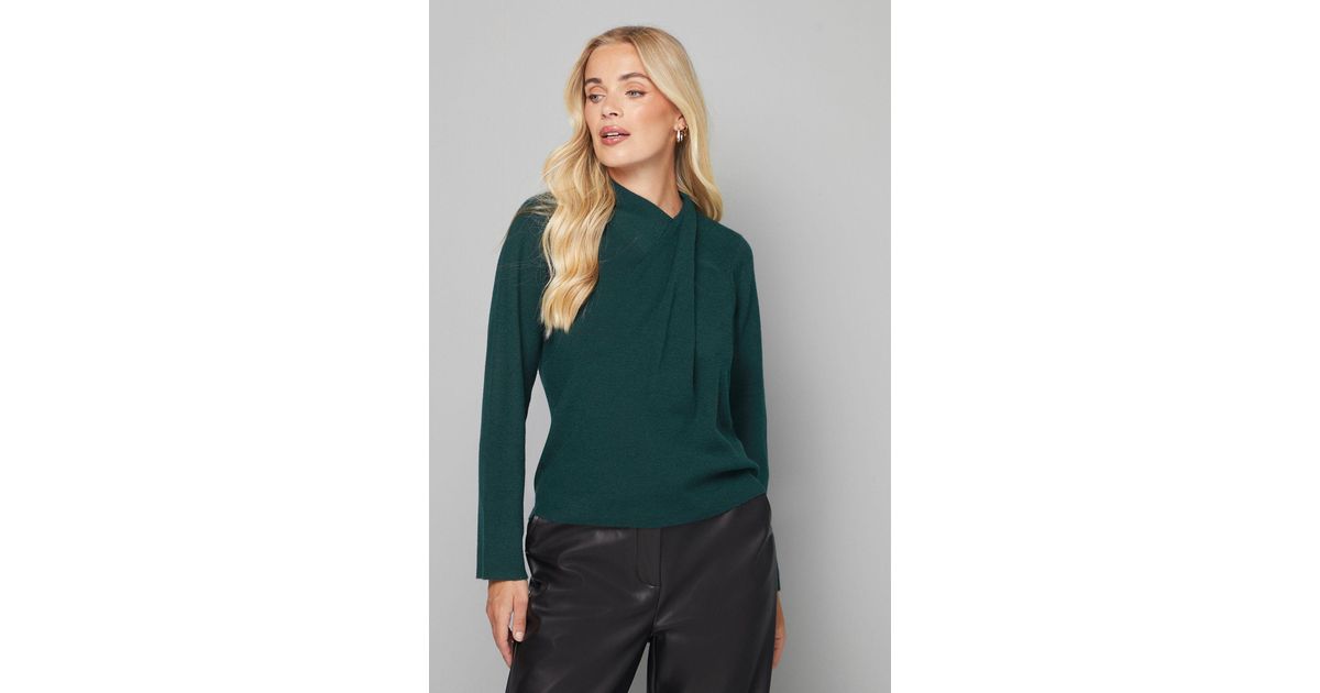 Wallis Petite Wrap Neck Knitted Jumper in Green | Lyst UK